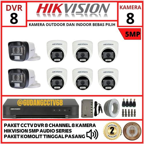 Promo paket cctv dvr 8 channel 8 kamera hikvision 5mp turbo hd audio ...