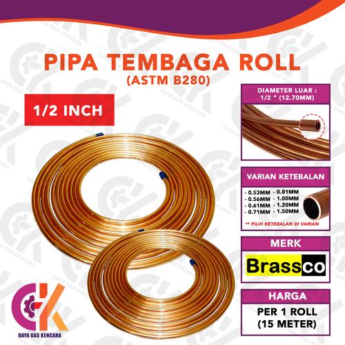 Jual BRASSCO Pipa Tembaga ASTM B280 Roll Ukuran 1/2" inci // 12.70mm ...