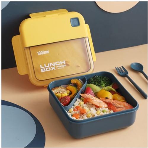 Jual Lunch Box Yakada 1000 ML Double Grid BPA Free Sendok dan Garpu ...