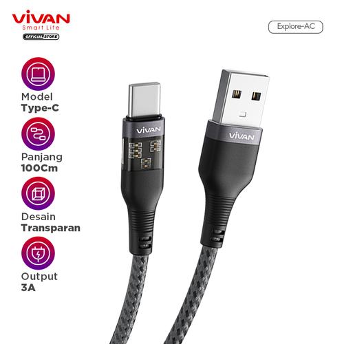Jual VIVAN Kabel Type C/iPhone/Micro USB Transparan Fast Charging ...