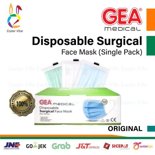 Jual MASKER GEA SINGLE PACK MASKER MEDIS SURGICAL MASK - Biru, Isi 50pc ...