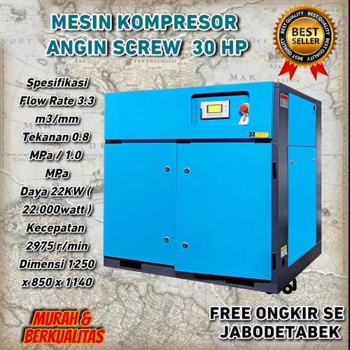 Jual Mesin Kompresor Angin Screw 22 KW /30 HP/8 Bar Flow Rate 3.3 m3/mm ...