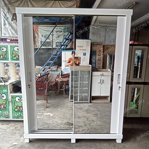 Jual Lemari Minimalis Sliding 2 pintu Jumbo Full Kaca Putih PREMIUM- 1 Unit - Kota Tangerang ...