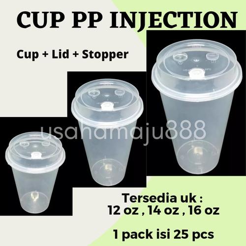 Jual Cup PP Injection 12oz 14oz 16oz Gelas Plastik Boba (Cup Lid ...