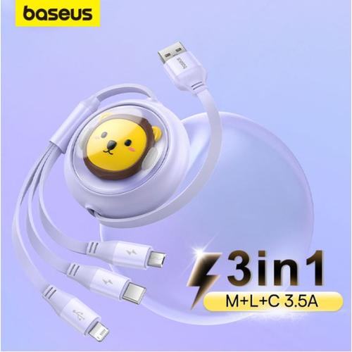 Promo BASEUS 3 IN 1 RETRACTABLE USB CABLE FAST CHARGING 3.5A FOR IP 15 ...