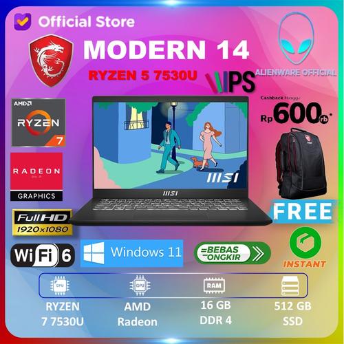 Promo MSI MODERN 14 RYZEN 5 7530U 16GB 512GB W11+OHS 14.0FHD IPS Cicil ...