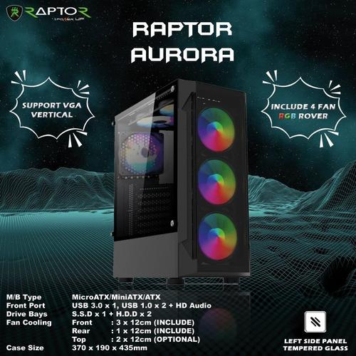 Jual Casing Gaming RAPTOR AURORA - include 4 FAN RGB | ATX/m-ATX/Mini ...
