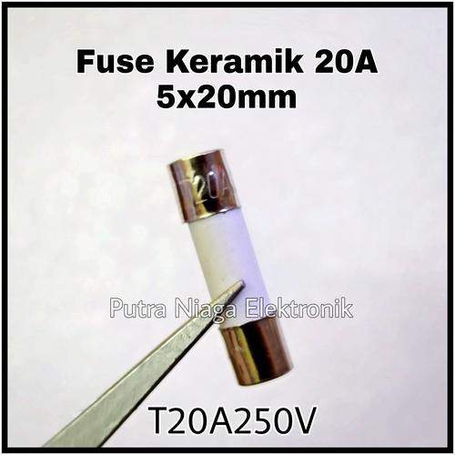 Jual Fuse Keramik 20A 250V 2cm Ceramic 20Amp 5x20mm Sikring T20AL250V ...