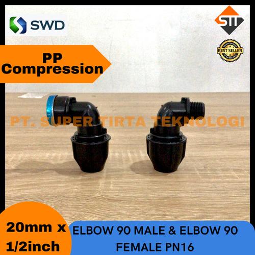 Jual Elbow 90 Female PP Compression HDPE PN16 20mm x 1/2inch - Kab ...