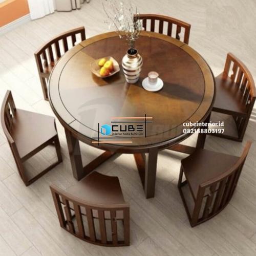 Jual Teak Wood Round Table With Six Chair Meja Bundar Kayu Jati - Kab ...