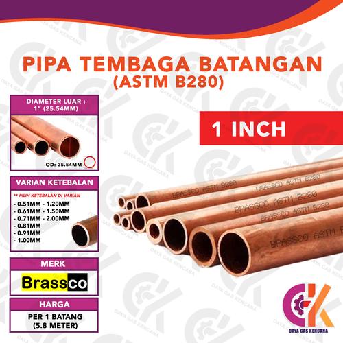 Jual BRASSCO Pipa Tembaga Batangan ASTM B280 1" inci inch // 25.54mm - 1.20mm - Jakarta Barat ...