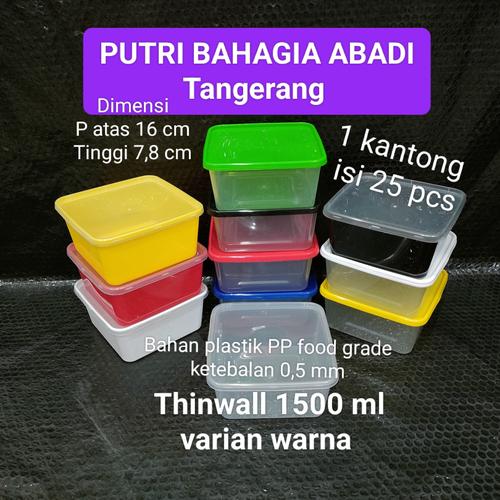 Jual Thinwal square persegi 1500 ml bodi warna box take away kotak ...
