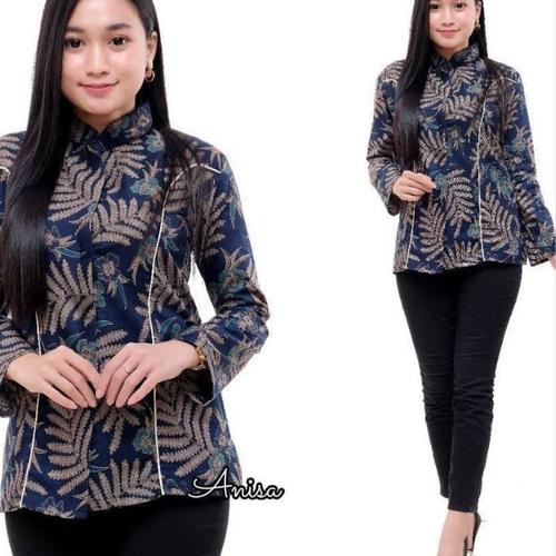 Jual kemeja batik wanita lengan panjang blouse kantor formal batik ...