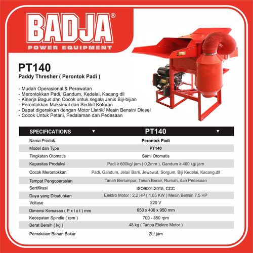 Jual Mesin Perontok Padi Dengan Blower Badja Pt140 / Paddy Thresher ...