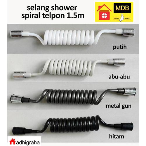 Jual selang shower spiral telpon 1.5m SST abu-abu hitam putih metal gun ...