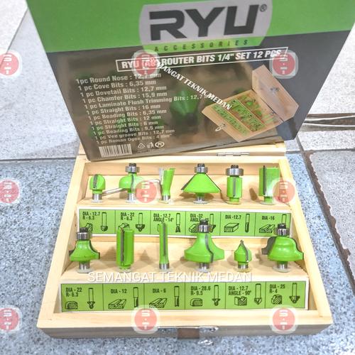Jual 12PCS MATA PROFIL ROUTER TRIMMER KAYU BIT BITS SET 1/4" RYU 12 PCS ...