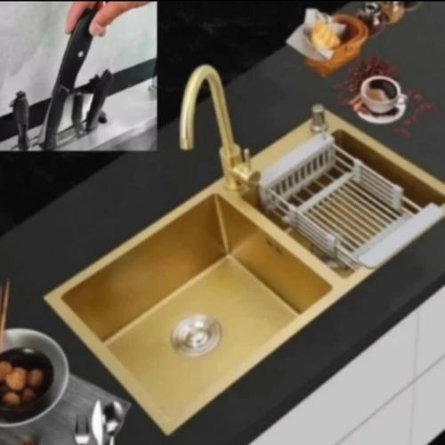 Jual Kitchen sink 8245 Gold Emas+ kran Fleksibel/ bak cuci piring gold ...