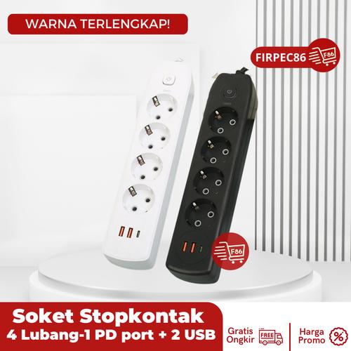 Promo Power Soket Strip daya dengan 3 port USB 4 Colokan Ukuran 2M dan ...