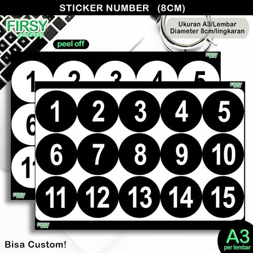 Jual Sticker Nomor Bulat 8CM, Label Angka Besar, Stiker Angka Penomoran ...