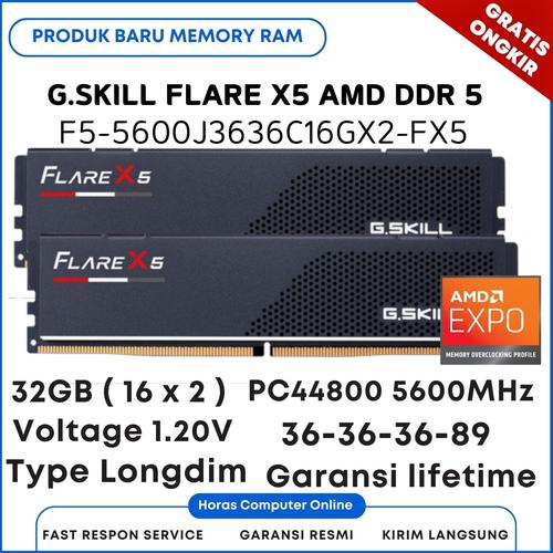 Jual RAM G-SKILL FLARE X5 AMD EXPO 32GB ( 16 x 2 ) PC44800 5600MHz DDR ...