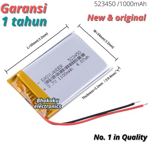 Jual Baterai Lithium Polimer Isi Ulang 1000mah 3 7v 523450 Jakarta