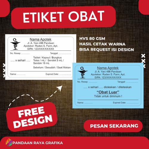 Jual Cetak Etiket Obat HVS 80 gsm - 7 x 4.5 cm, Etiket Putih - Kab ...