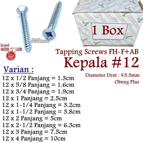 Jual 1Dus Sekrup Tapping Screw FH 12 Moon Lion Kayu Tembok Alumunium F ...