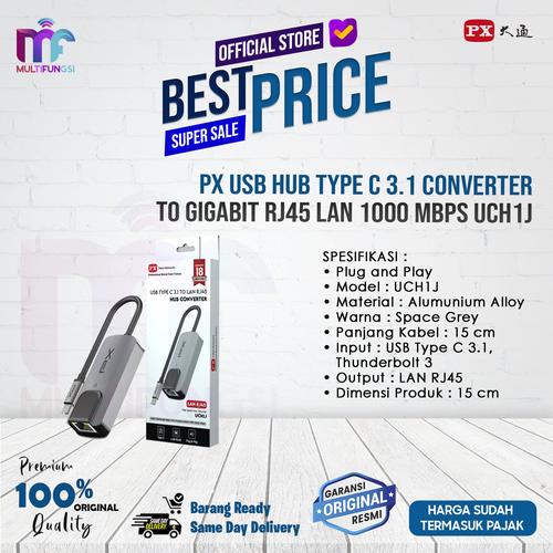 Jual PX USB Hub Type C 3.1 Converter to Gigabit RJ45 LAN 1000 Mbps UCH1J - Jakarta Pusat ...