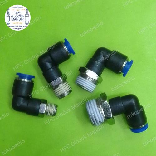 Jual Pneumatic Connector Nepel Elbow Selang 8mm drat 1/8 1/4 3/8 1/2 ...