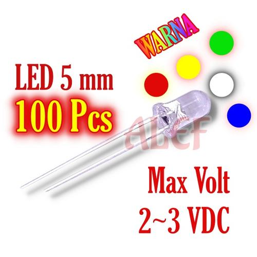 Jual led 5 mm clear putih nyala merah biru kuning hijau putih 5mm 100 ...