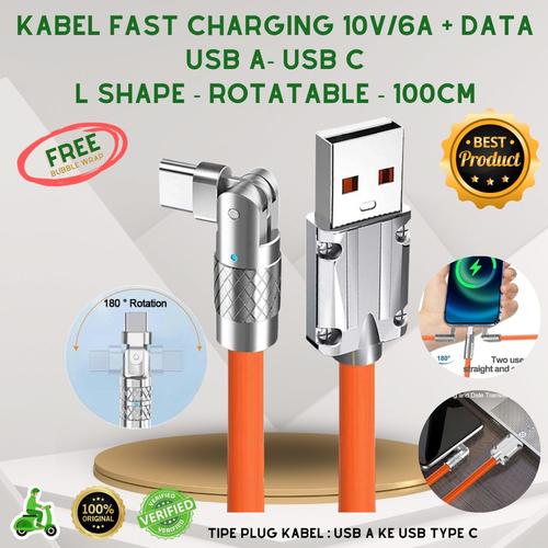Jual Kabel Fast Charging Type C USB-C L Shape Bengkok Rotatable 100cm ...
