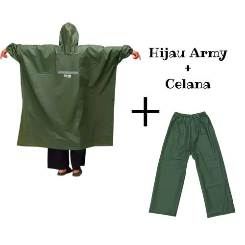 Promo Jas Hujan Ponco Celana Model Kelelawar Mantel Motor Bahan Tebal Hijau Army Ponco