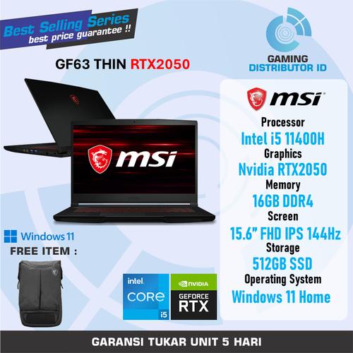 Promo MSI GF63 Thin i5 11400H RTX2050 8GB 512GB FHD IPS 144Hz Backlit ...