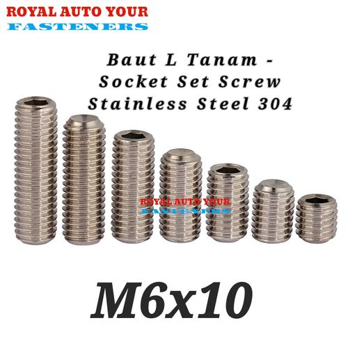 Jual Baut L Tanam Stainless M6x10 - Socket Set Screw SS304 L Set M6 x ...