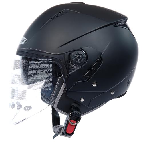 Promo ZEUS ZS 205 MATT BLACK HALF FACE DOUBLE VISOR HELMET - M, BASIC ...