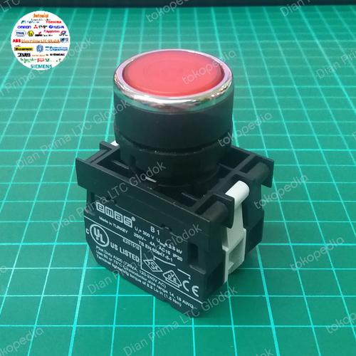 Jual EMAS Push Button Lock Lamp 220Vac Push ON Push OFF Red 22mm 1NO ...