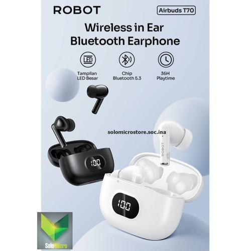 Jual ROBOT Airbuds T70 TWS Bluetooth Earbuds Wireless LED Earphone ...