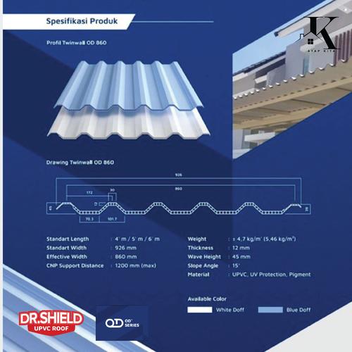 Jual Atap UPVC Dr.Shield OD860 / Varian Twin Wall / Atap UPVC Double Layer - Biru Muda, 100cm ...