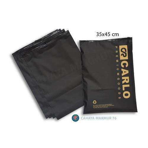 Jual zipper bag hitam / zipper bag black custom sablon - 35x45, 200 pcs ...