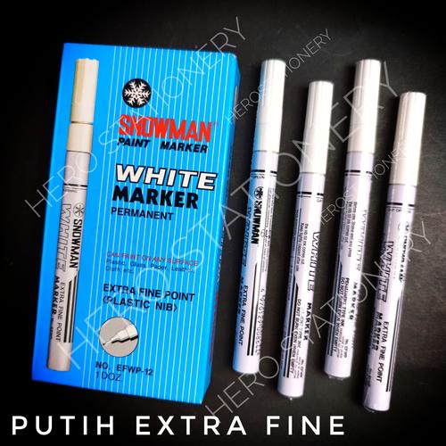 Jual Spidol permanen white marker snowman extra fine point putih EFWP ...
