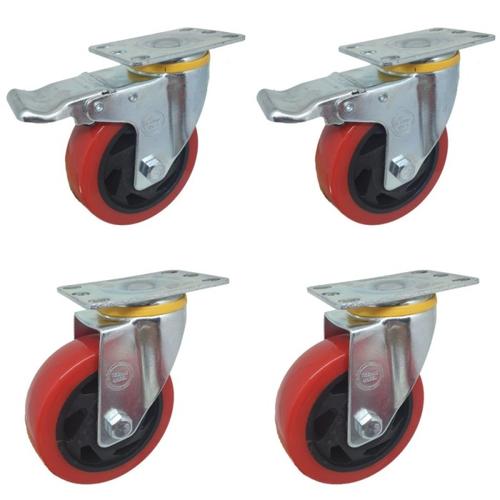 Jual Roda Pu 5 Inch SET Roda Troli Kapasitas 140 Kg (2 HIDUP 2 REM ...