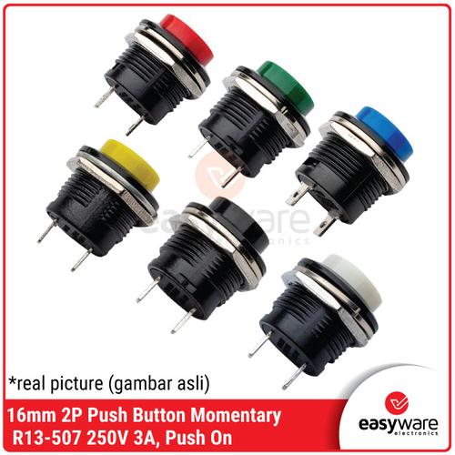 Jual Push Button Switch R13-507 AC 125V 6A 250V 3A Momentary SPST Push ...