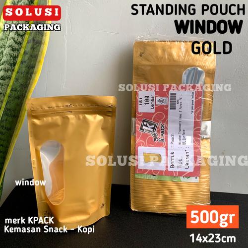 Jual KPACK 500Z STANDING POUCH WINDOW EMAS 500g PLASTIK KLIP KEMASAN ...