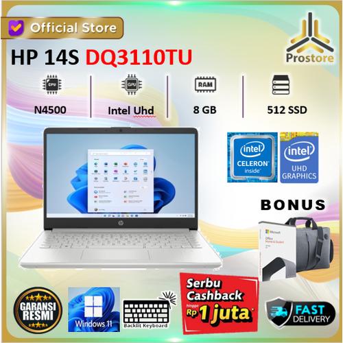 Promo hp 14S DQ3110TU N4500 8GB 512SSD W11+OHS 14.0 BLIT 2YR SLV - RAM 4GB/256SSD, LAPTOP Cicil ...