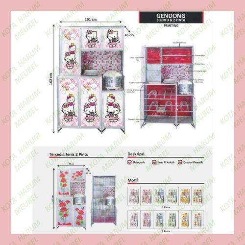 Jual rak piring lemari piring aluminium magic com kaca printing gendong ...