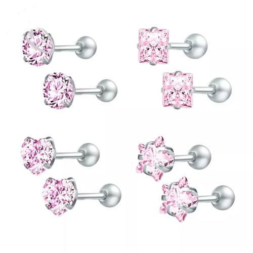 Jual Anting 1piece Piercing EarLobe Helix Ziricn Pink Stainless Steel ...