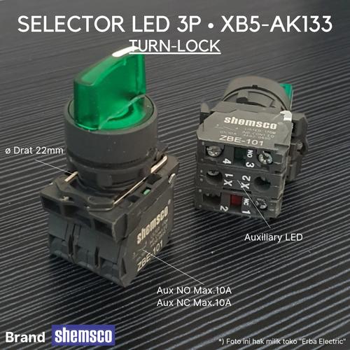 Jual Shemsco XB5-AK133 Selector Switch LED 220v 3 Posisi 3P Lock Schneider - 24 VDC - Kota ...