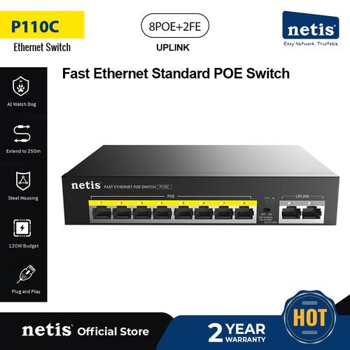 Promo NETIS P110C 8POE+2RJ45 100M Standard POE Switch - Hitam - Jakarta ...