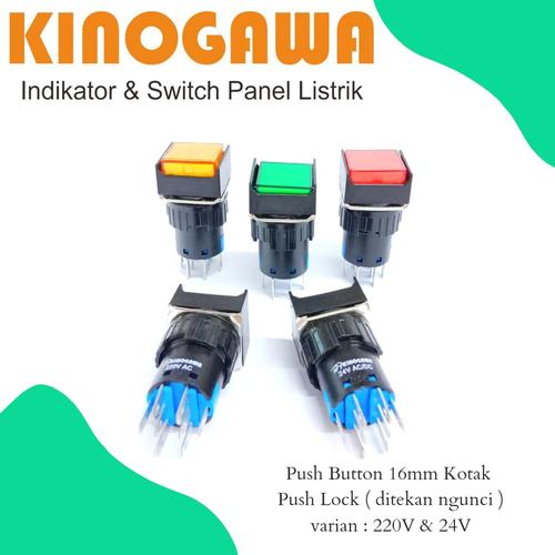 Jual Push Button Lampu LED Kotak 16mm 8 Kaki Push Lock Kinogawa - Merah ...
