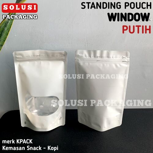 Jual KPACK STANDING POUCH WINDOW PUTIH KEMASAN KOPI SNACK ALU FOIL KLIP ...